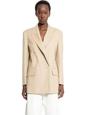 Max Mara Double-breasted Blazer In Stretch Canvas - Beige
