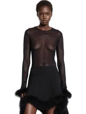 MUGLER Mesh Marabou Top - Black