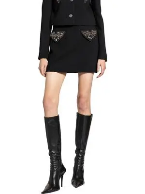 Versace Studded Wool Mini Skirt - Black