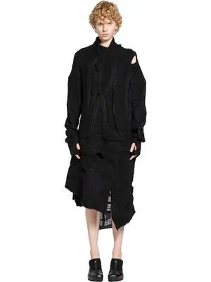 HALOS HALOS Alpaca Wool Cable Knit Coat With Distressed Details