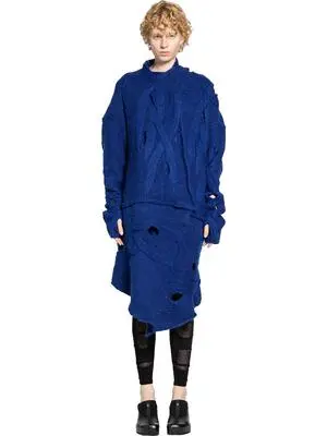 HALOS Sapphire Alpaca Wool Cable Knit Coat - Blue
