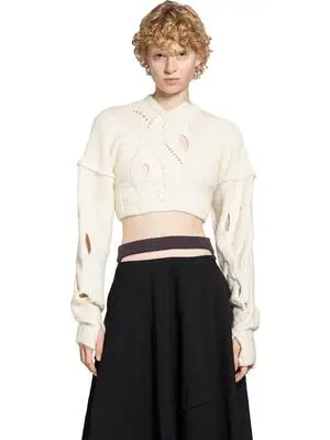 HALOS Alpaca Wool Cable Knit Cropped Sweater - Off-white