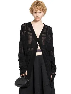 HALOS HALOS Black Sheer Cotton-Cashmere Checked V-Neck Cardigan