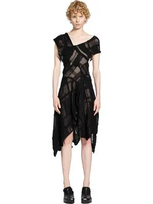 HALOS HALOS Asymmetric Sheer Checked Knit Dress