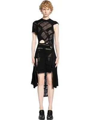 HALOS HALOS Asymmetrical Cut-Out Checked Knit Dress