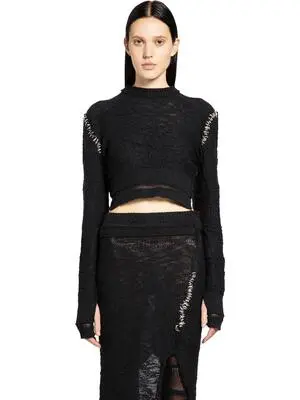HALOS Textured Alpaca Wool Knit Cropped Top - Black