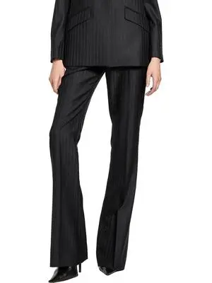 Versace Wool Pinstripe Dv Slim Fit Flared Trousers - Black