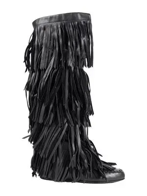 ANN DEMEULEMEESTER Leather Layered Fringe Boots - Black