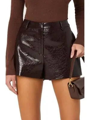 Astr The Label Wynn Faux Leather High-rise Tailored Shorts - Dark Brown