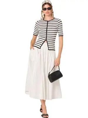 Astr The Label Cotton Knife Pleat Godet Midi Skirt - White