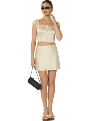 Astr The Label Elliana Satin Mini Skirt With Scallop Trim - Butter Yellow