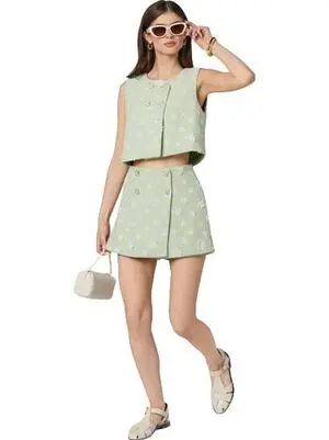 Astr The Label Janell Floral Applique Tweed Skort - Mint