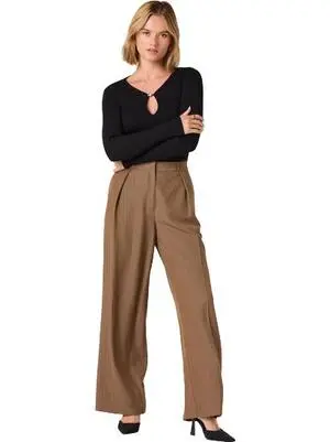 Astr The Label Pleated Metallic Pinstripe Trouser - Brown Gold Stripe