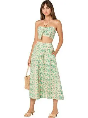 Astr The Label Keesha Button-front Floral Midi Skirt - Green Pink Multi