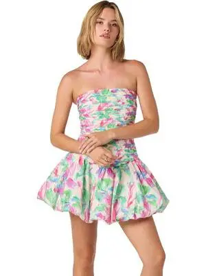 Astr The Label Ella Strapless Bubble Hem Mini Dress - Pink Green Floral