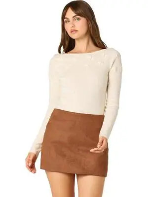 Astr The Label Faux Suede Mini Skort - Cognac Brown