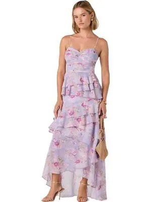 Astr The Label Coline Ruffle Chiffon Maxi Dress - Lilac Floral