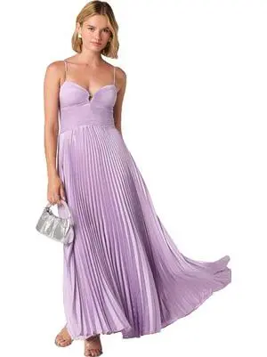 Astr The Label Alaia Satin Plissé Maxi Dress - Lilac
