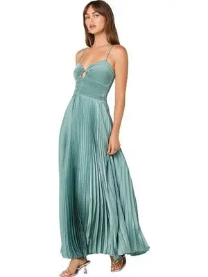 Astr The Label Alaia Satin Plissé Maxi Dress - Seafoam