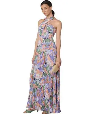 Astr The Label Samantha Floral Halter Gown - Coral Multi