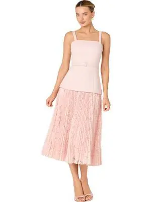Astr The Label Mixed Media Tweed And Lace Midi Dress - Pink