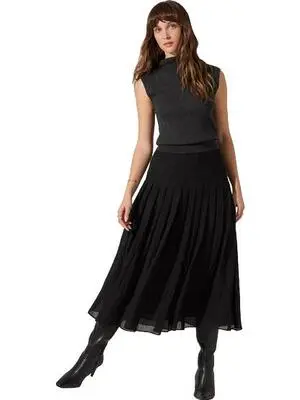 Astr The Label Daivini Pleated Crinkle Midi Skirt - Black