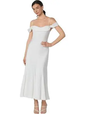 Astr The Label Araxie Satin Off-shoulder Godet Midi Dress - White