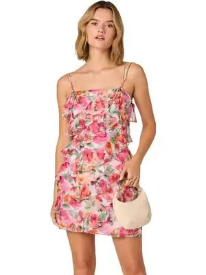 Astr The Label Blanca Floral Ruffle Mini Dress - Pink Floral