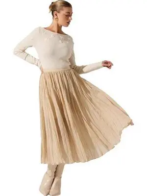 Astr The Label Salome Pleated Midi Skirt - Cream