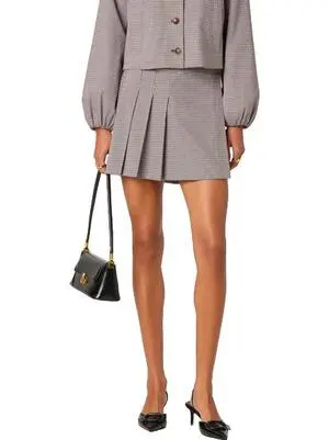 Astr The Label Pleated Wrap Mini Skirt - Black Houndstooth