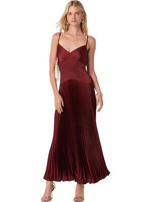 Astr The Label Satin Pleated Drop Waist Maxi Dress - Rust
