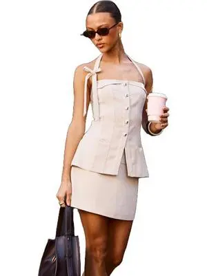 Astr The Label Agni Checker Mini Skort - Tan Checker