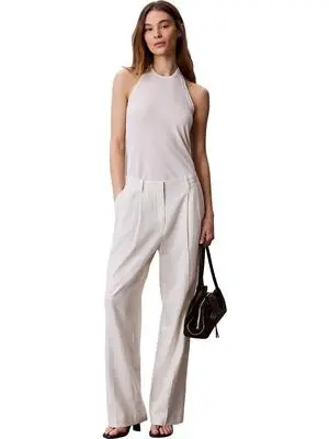 Calvin Klein Linen Blend Tailored Wide Leg Pants - Tofu
