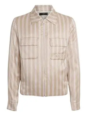 Amiri Striped Logo Zip-up Jacket - Beige