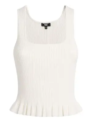 Paige Bronwyn Ribbed Tank Top With Ruffled Hem - Ivory