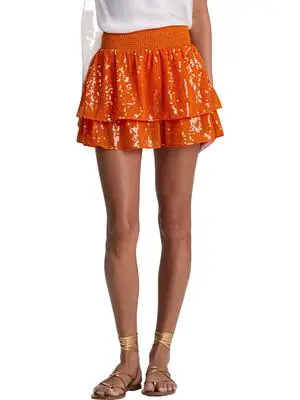 Alice + Olivia Bethie Sequin Mini Skort - Orange Peel