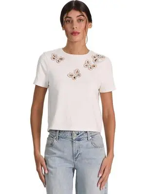 Alice + Olivia Cindy Embellished Cutout Tee - Off White/silver Crystal
