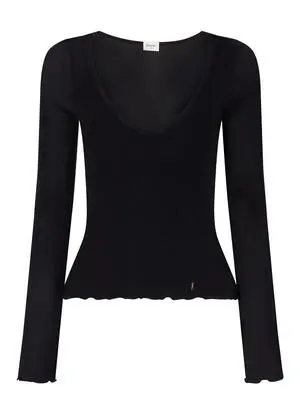 Saint Laurent Guipure Lace-trimmed Ribbed Silk T-shirt - Black