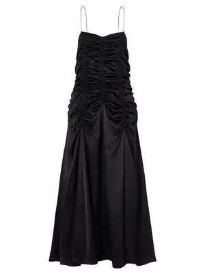 Khaite Raina Ruched Silk Midi Dress - Black