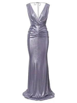 LITA COUTURE Metallic Ruched Gown - Blue