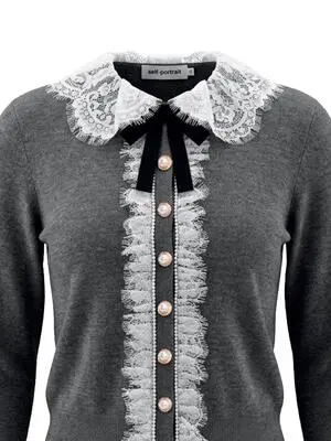 SELF-PORTRAIT Lace Collar Cardigan - Multicolor