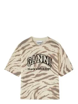 GANNI Tiger Print Knit T-shirt - Multicolor