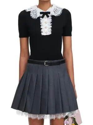 SELF-PORTRAIT Lace Collar Knit Top - Multicolor