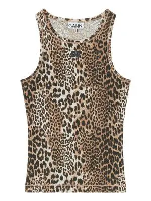 GANNI GANNI Leopard Print Organic Cotton Tank Top Multicolor