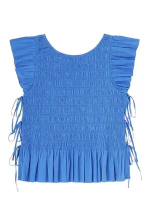 GANNI Organic Cotton Smocked Top - Multicolor