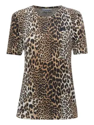 GANNI GANNI Leopard Print Organic Cotton T-Shirt Multicolor