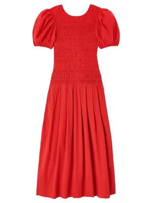 GANNI Ganni Organic Cotton Smocked Bodice Midi Dress Multicolor