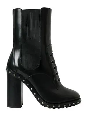 DOLCE & GABBANA Dolce & Gabbana Black Leather Studded Lace-Up Ankle Boots