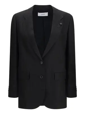 LARDINI Double-breasted Linen Blazer - Black