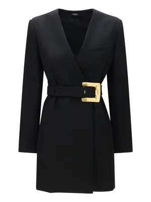 Balmain Grain De Poudre Belted Blazer - Black
